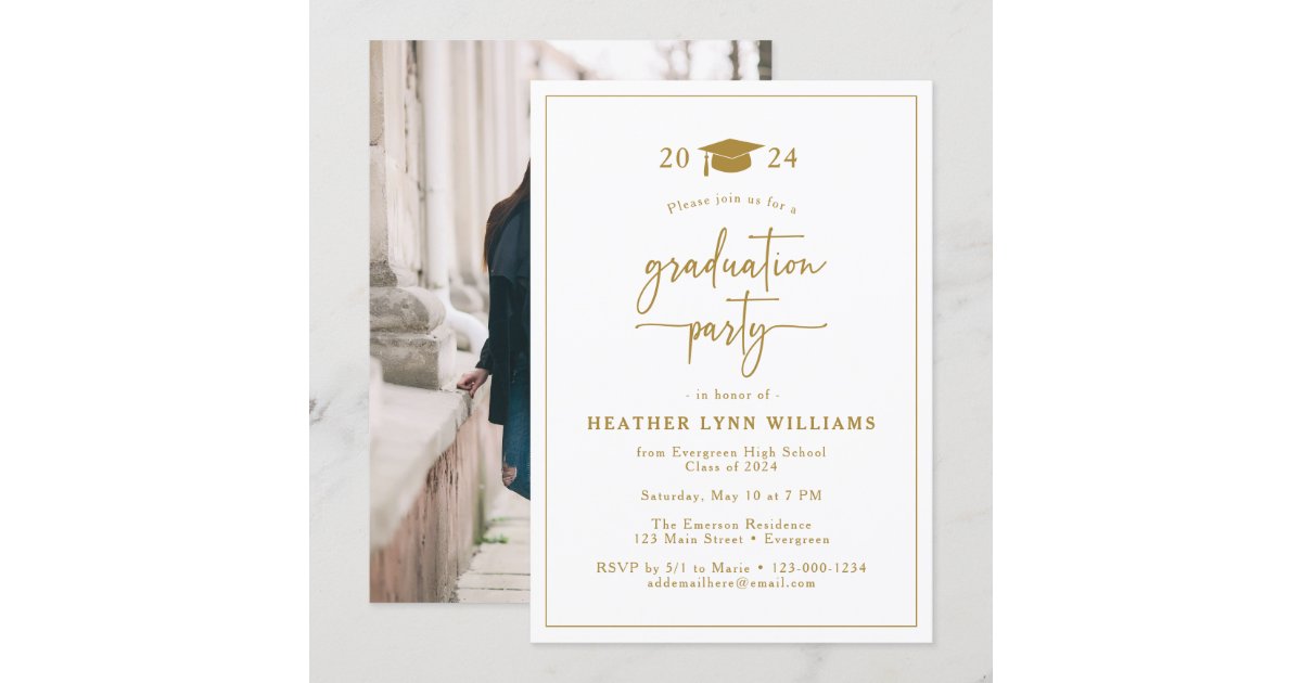 Elegant Gold Graduation Photo Invitation | Zazzle