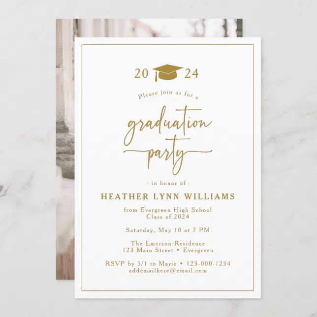 Elegant Gold Graduation Photo Invitation | Zazzle