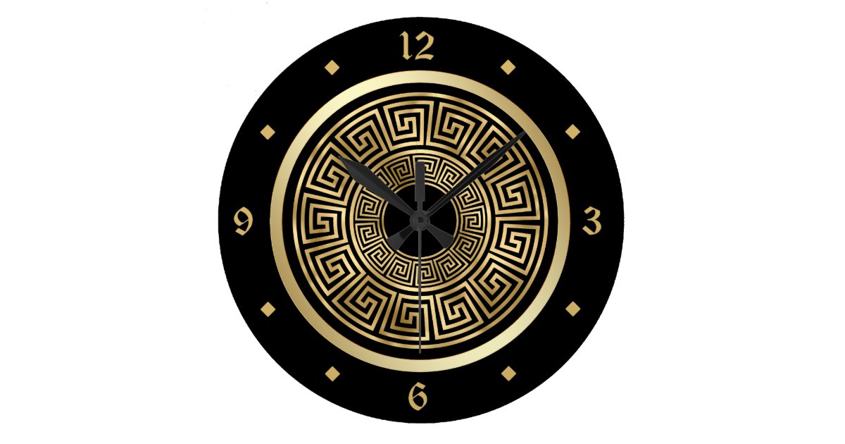 Elegant Gold Greek Keys Pattern Large Clock | Zazzle.com