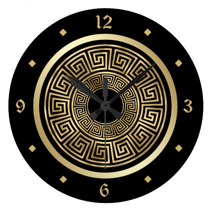 Elegant Gold Greek Keys Pattern Large Clock | Zazzle.com
