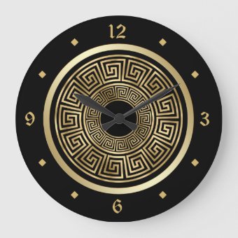 Elegant Gold Greek Keys Pattern Large Clock | Zazzle