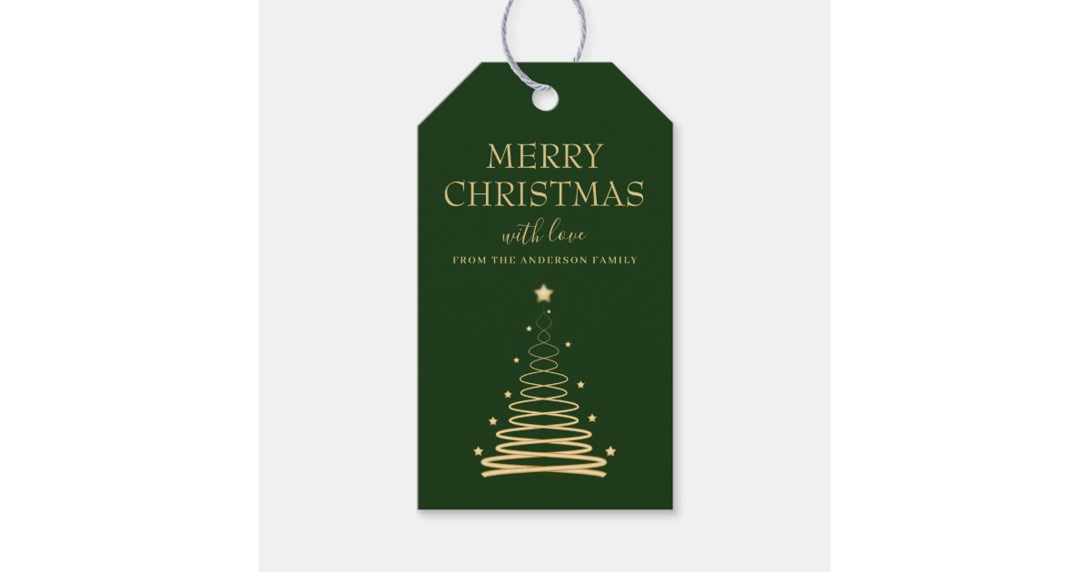 Elegant Gold Green Christmas Tree Custom Gift Tags | Zazzle