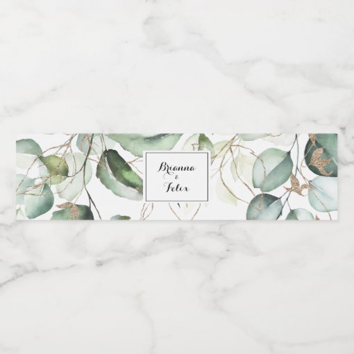 Elegant Gold Greenery Calligraphy Wedding Water Bottle Label | Zazzle