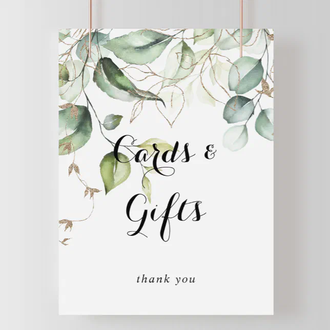 Elegant Gold Greenery Cards and Gifts Sign | Zazzle