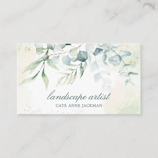 Elegant Gold Greenery Eucalyptus Business Card | Zazzle