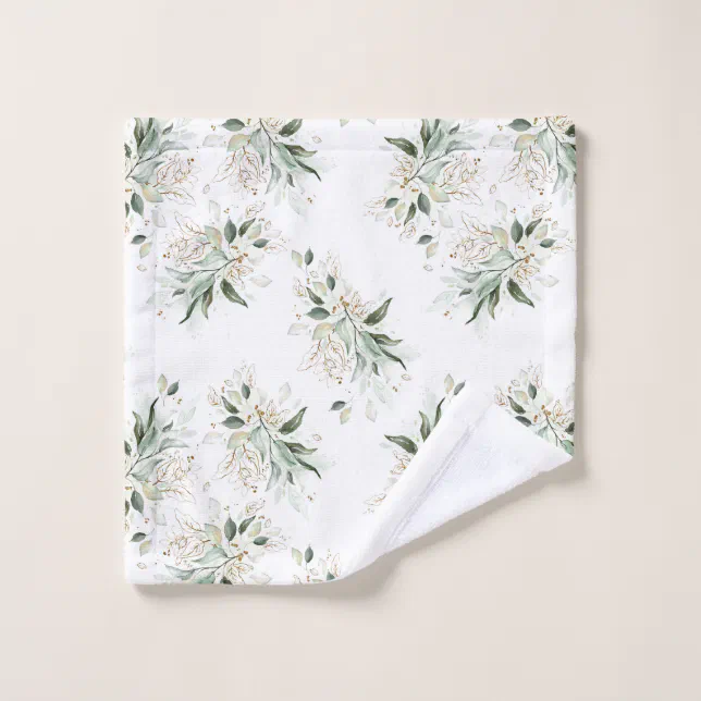 Elegant Gold Greenery Foliage White Wash Cloth | Zazzle