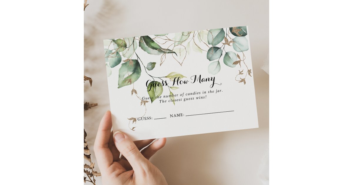 Elegant Gold Greenery Guess How Many Game Card | Zazzle