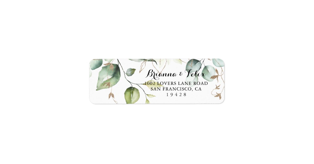 Elegant Gold Greenery Return Address Label | Zazzle