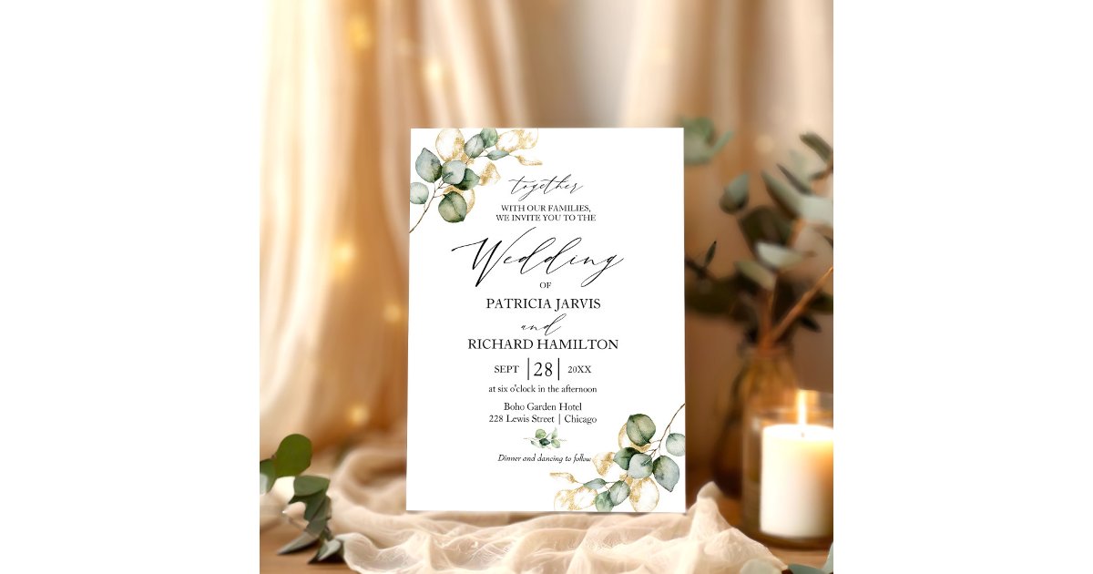 Elegant Gold Greenery Wedding Invitation | Zazzle