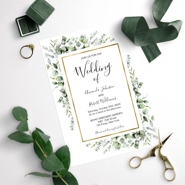 Elegant Gold Greenery Wedding Invitation | Zazzle