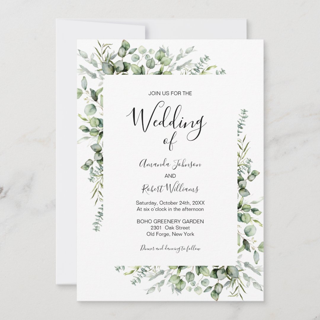 Elegant Gold Greenery Wedding Invitation | Zazzle