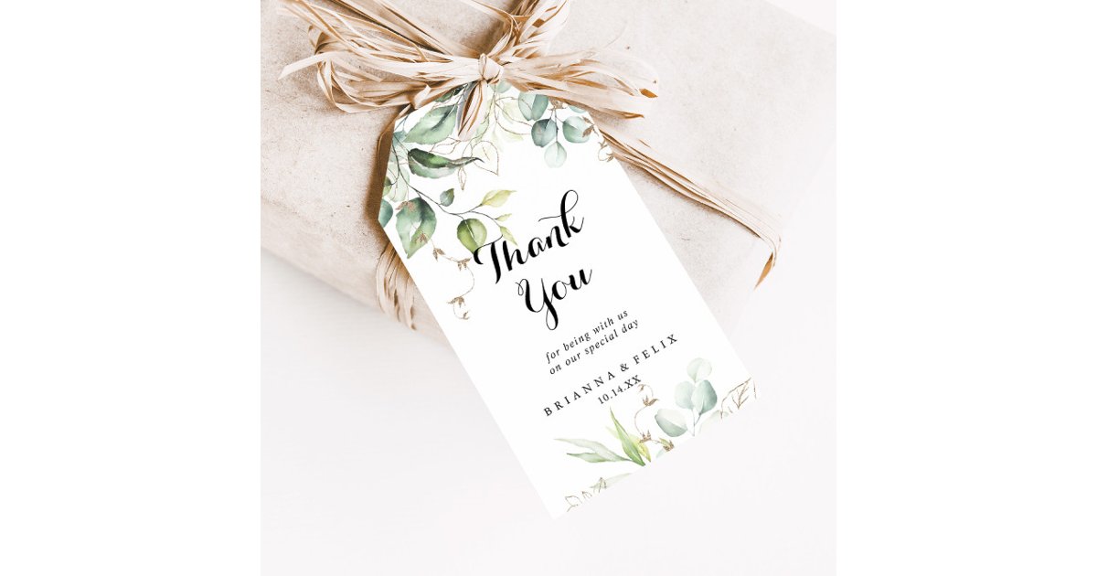 Elegant Gold Greenery Wedding Thank You Gift Tags | Zazzle