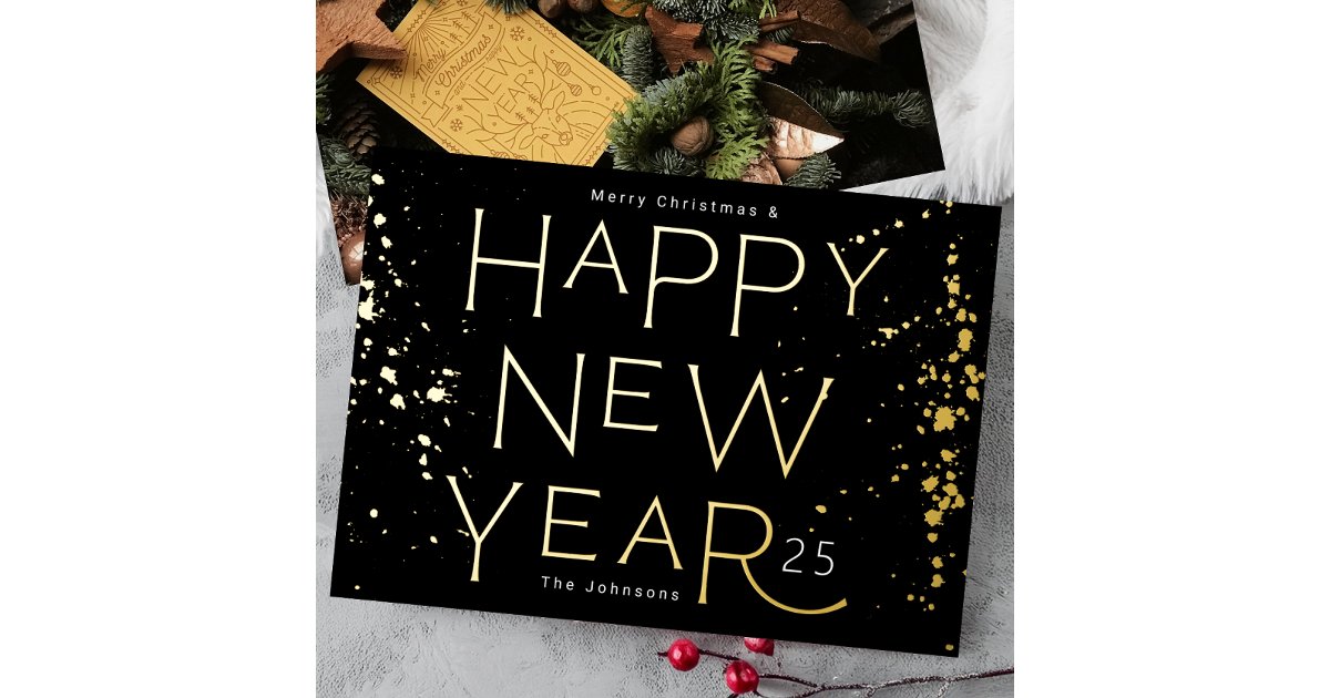 Elegant Gold HAPPY NEW YEAR 2025 Foil Holiday Card | Zazzle