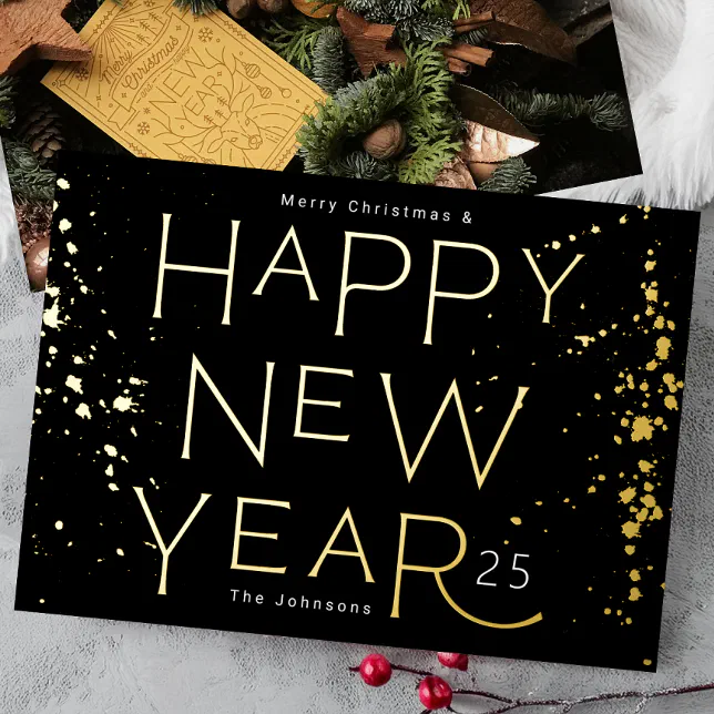 Elegant Gold HAPPY NEW YEAR 2025 Foil Holiday Card | Zazzle