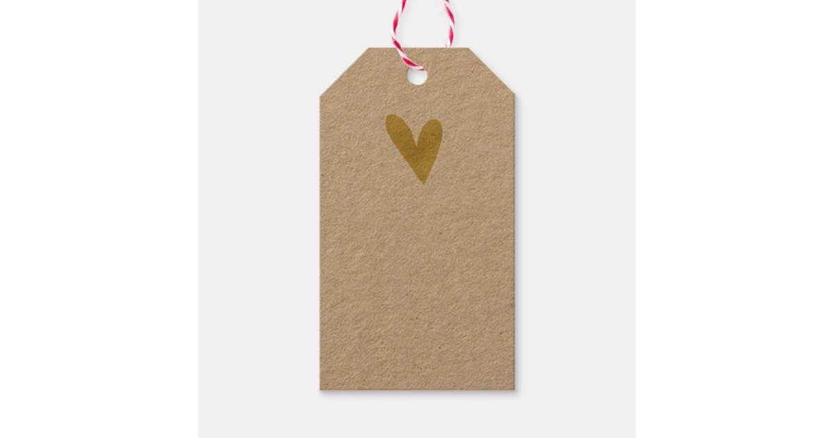Elegant Gold Heart Kraft Custom Gift Tags | Zazzle