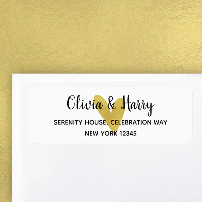 Elegant Gold Heart Wedding Return Address Labels | Zazzle