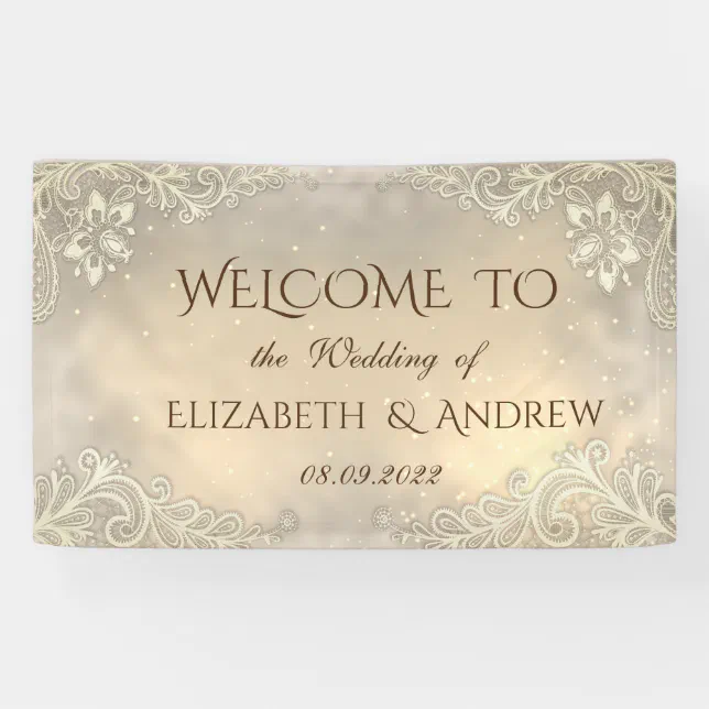 Elegant Gold Hearts Lace Wedding Banner | Zazzle