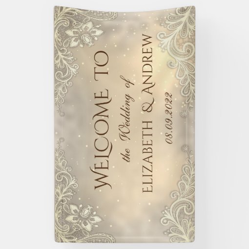 Elegant Gold Hearts Lace Wedding Banner | Zazzle