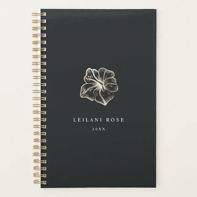 Elegant Gold Hibiscus Flower Personalized Planner | Zazzle