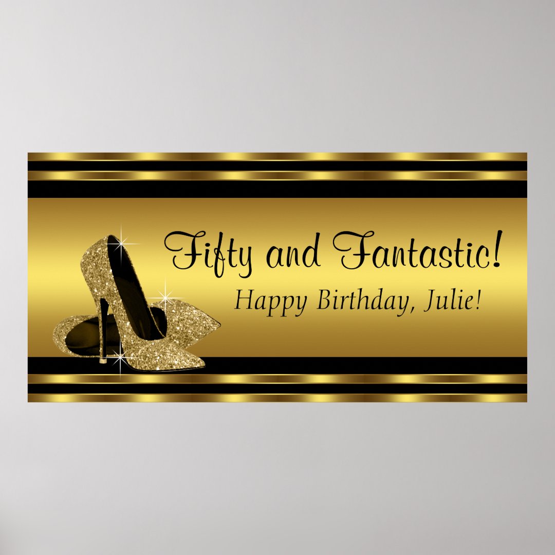 Elegant Gold High Heel Birthday Party Banner Poster | Zazzle