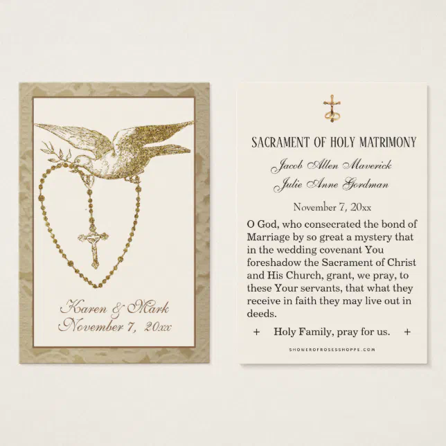 Elegant Gold Holy Spirit Wedding Holy Cards | Zazzle