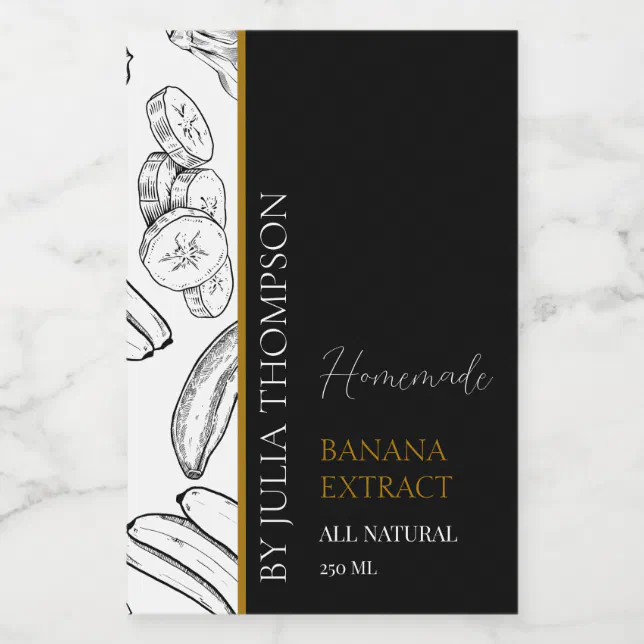 Elegant Gold Homemade Banana Extract Label | Zazzle