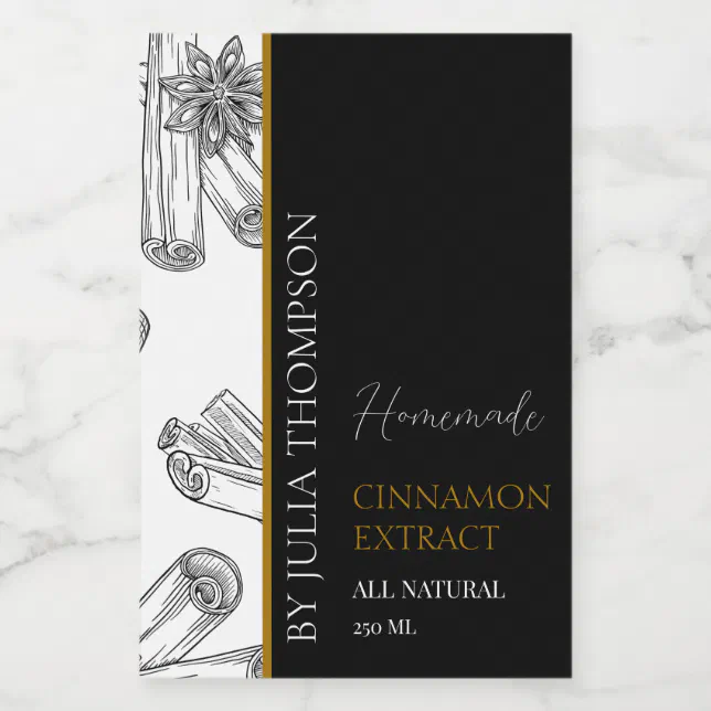 Elegant Gold Homemade Cinnamon Extract Label | Zazzle