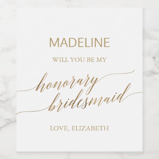Elegant Gold Honorary Bridesmaid Proposal Wine Label | Zazzle