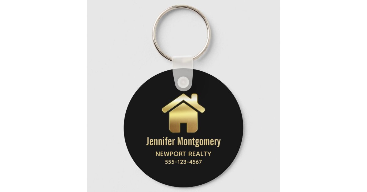 Elegant Gold House Symbol Real Estate Business Keychain | Zazzle