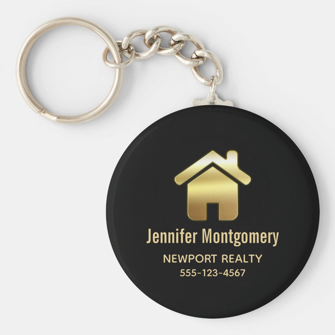 Elegant Gold House Symbol Real Estate Business Keychain | Zazzle