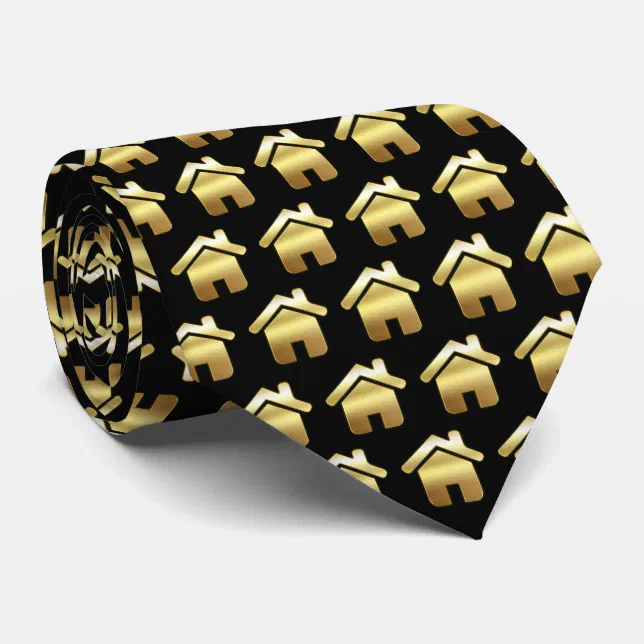 Elegant Gold House Symbol Real Estate Pattern Neck Tie | Zazzle