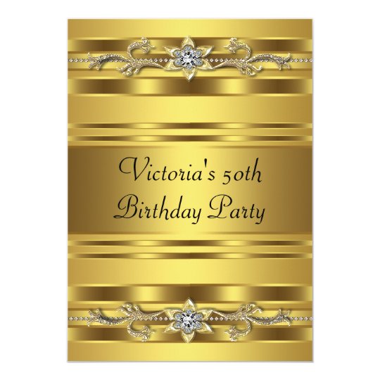 Elegant Gold Jewel Womans Gold 50th Birthday Invitation | Zazzle.com
