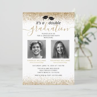 Elegant Gold Joint Graduation Photo Invitation | Zazzle