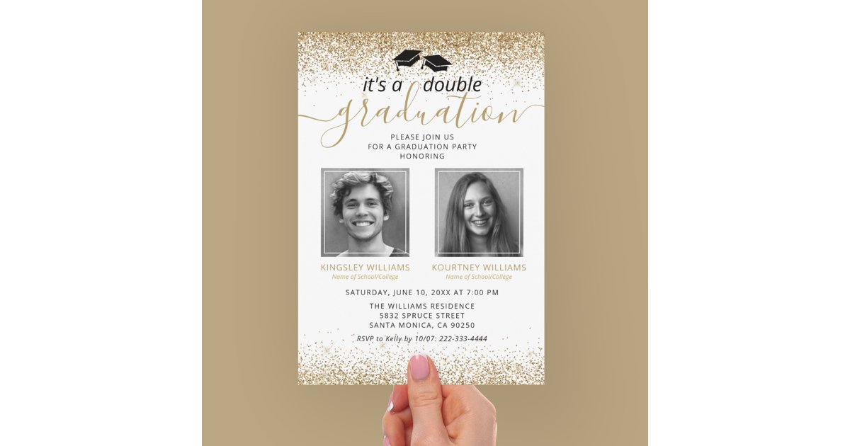 Elegant Gold Joint Graduation Photo Invitation | Zazzle