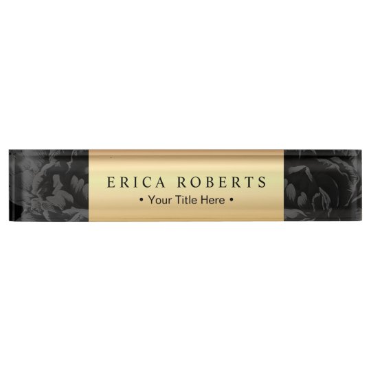 Elegant Gold Label Classy Black Floral Desk Name Plate | Zazzle.com