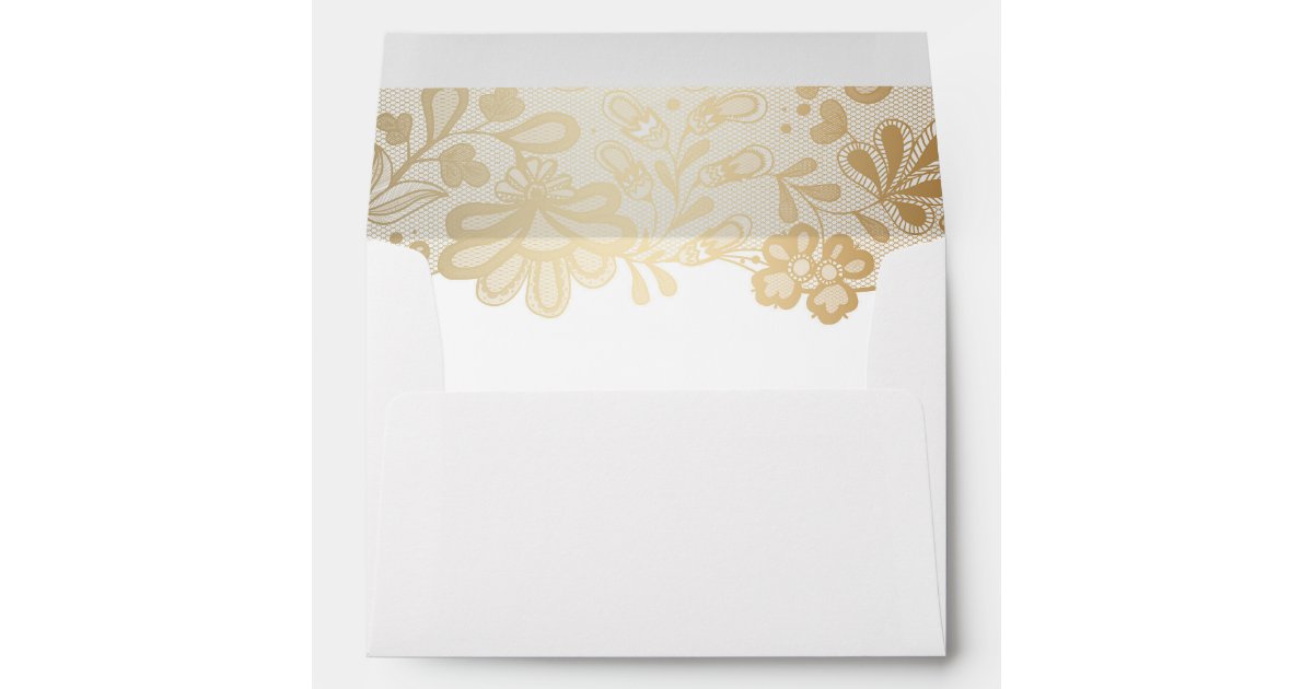 Elegant Gold Lace White Wedding Envelope | Zazzle