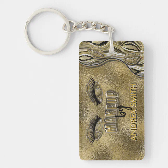 Elegant Gold Lashes Lipstick Makeup Artist Custom Keychain | Zazzle