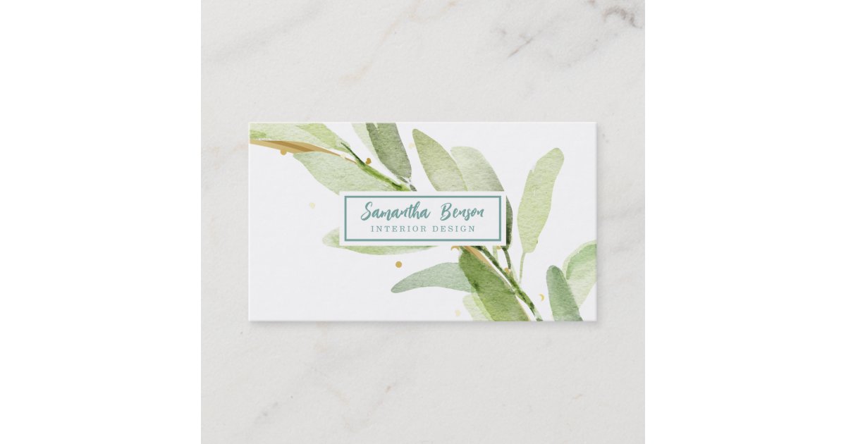 Elegant Gold Leaf Airy Greenery Business Card | Zazzle