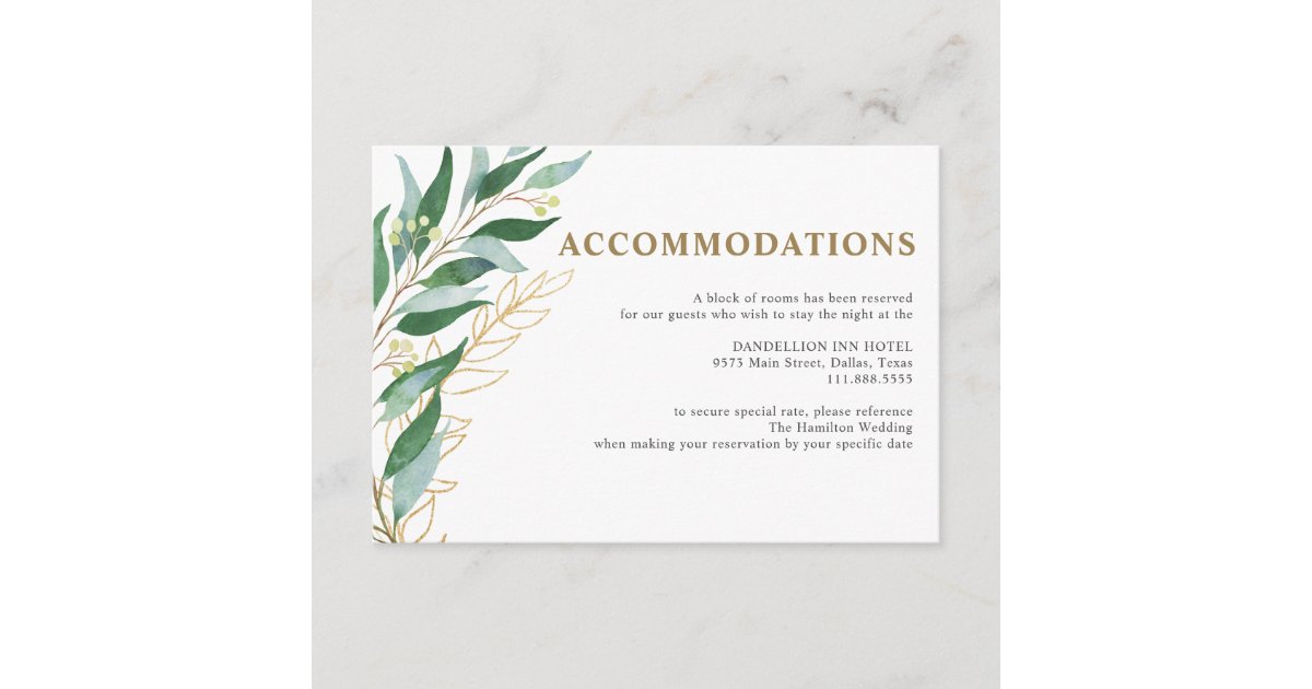 Elegant Gold Leaf Foliage Wedding Accommodation Enclosure Card | Zazzle