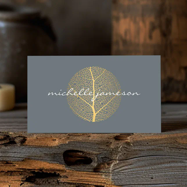 Elegant Gold Leaf Logo on Slate Business Card | Zazzle