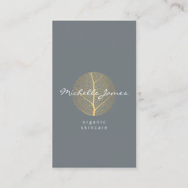Elegant Gold Leaf Logo on Slate II Business Card | Zazzle