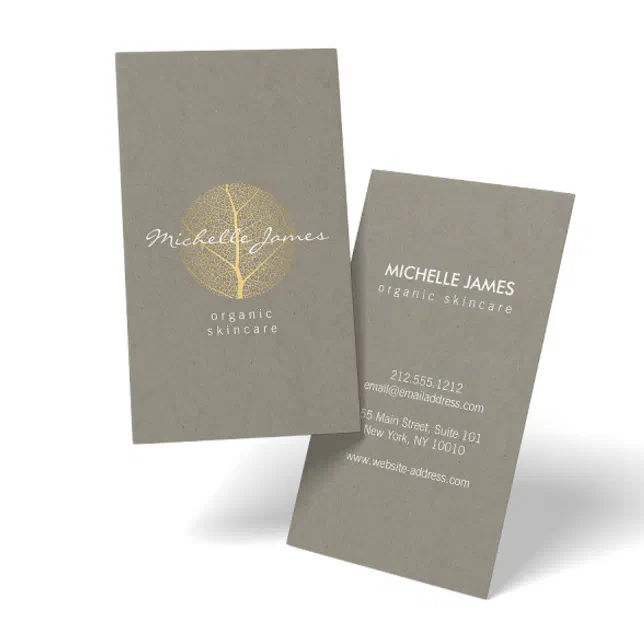 Elegant Gold Leaf Logo on Tan Cardboard Look Business Card | Zazzle