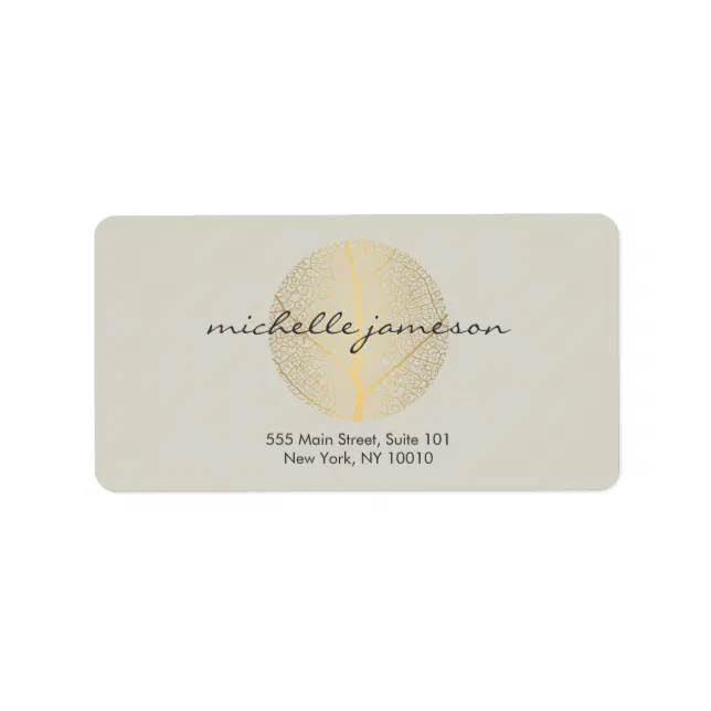 Elegant Gold Leaf Logo on Tan Label | Zazzle