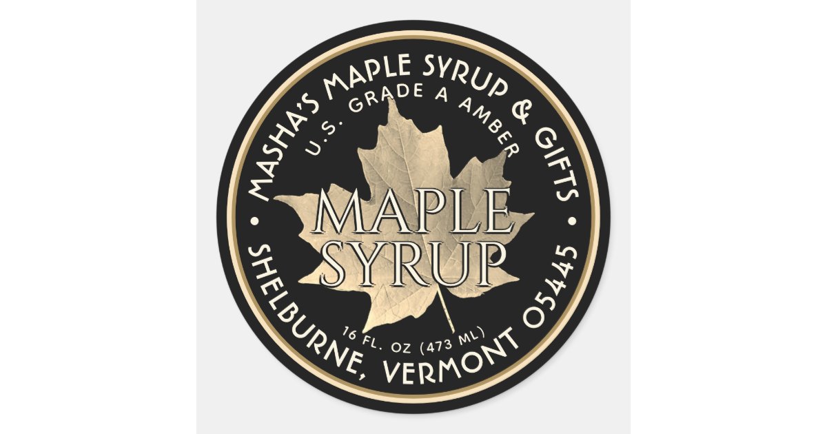 Elegant Gold Leaf Maple Syrup Sticker | Zazzle