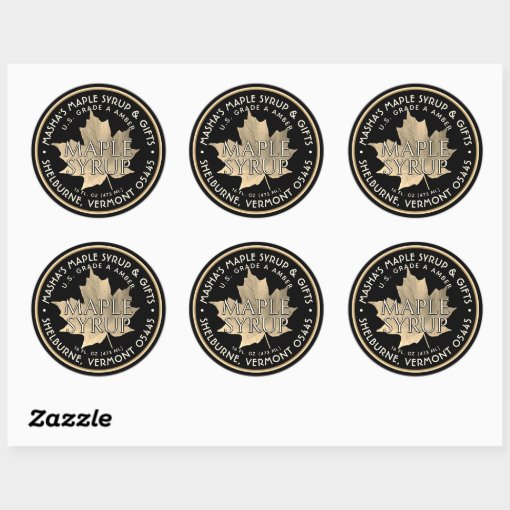 Elegant Gold Leaf Maple Syrup Sticker | Zazzle