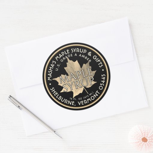 Elegant Gold Leaf Maple Syrup Sticker | Zazzle