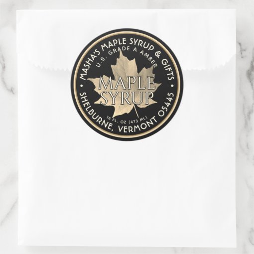 Elegant Gold Leaf Maple Syrup Sticker | Zazzle