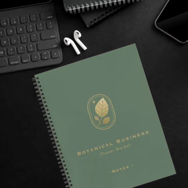 Elegant Gold Leaf Minimal Botanical Green Modern Notebook | Zazzle