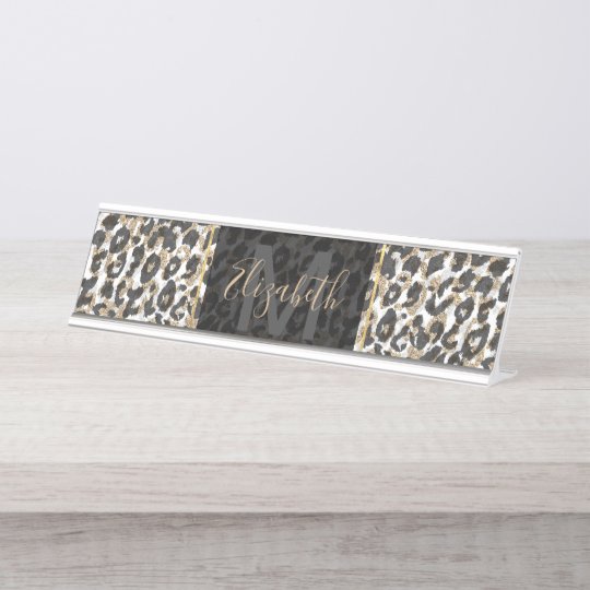 Elegant gold leopard animal print pattern desk name plate | Zazzle.com