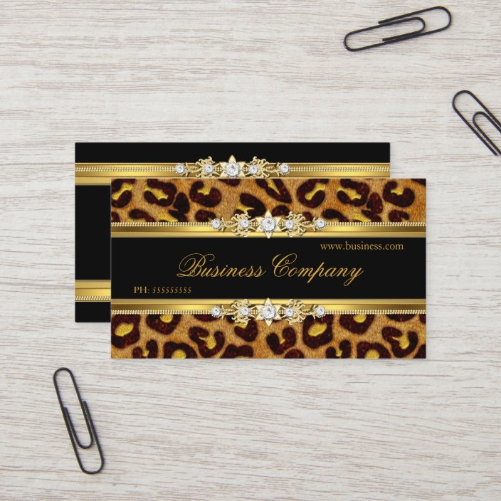 Elegant Gold Leopard Black Animal Print Business Card | Zazzle.com